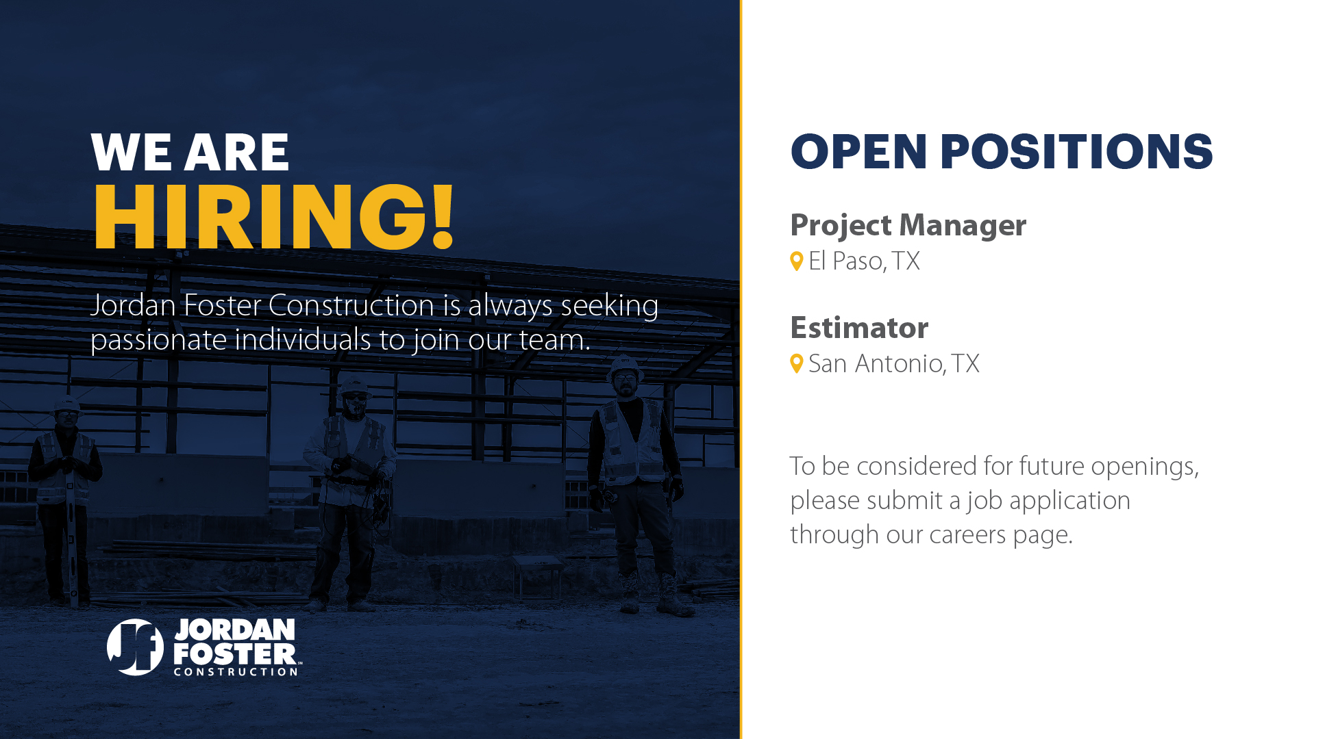 Construction Recruitment - Jordan Foster Construction